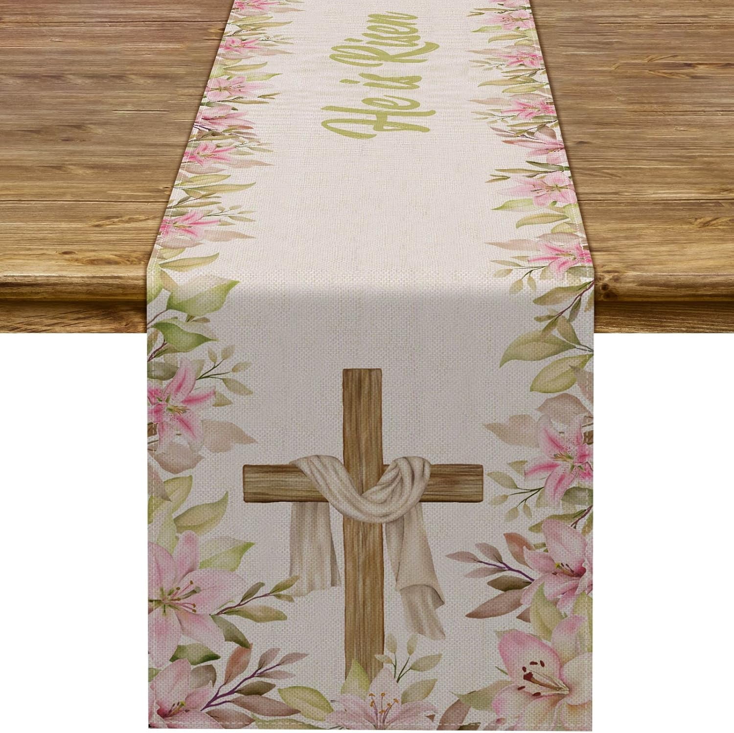 He is Risen Table Runner Easter Christian Cross Resurrection Lily ...