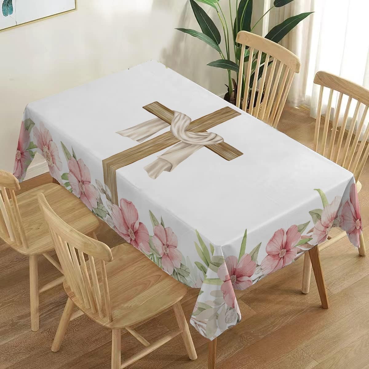 He is Risen Tablecloth Christian Cross Easter Spring Holiday Decoration ...
