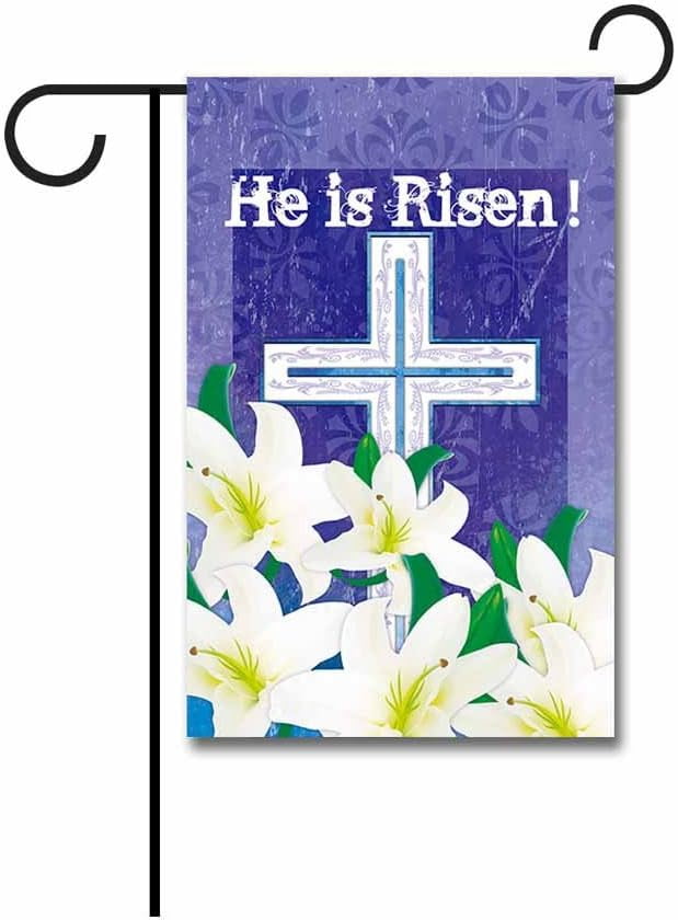 He is Risen White Lilies Garden Flag Religious Easter Yard Banner ...