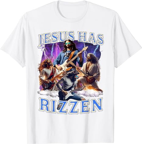 He is Rizzin Jesus Rocks on Electric Guitar Jesus Has Rizzen T-Shirt ...