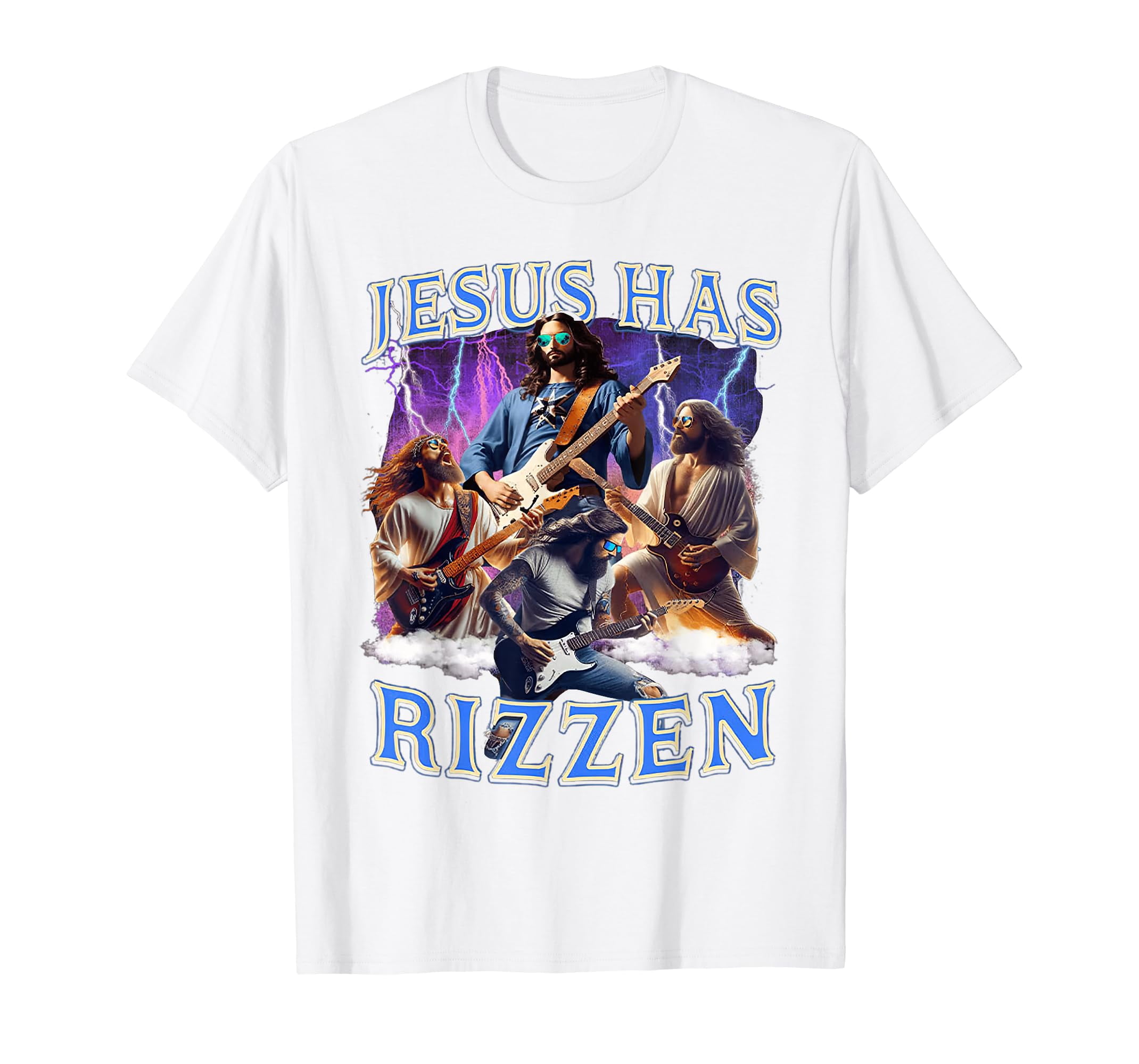 He is Rizzin Jesus Rocks on Electric Guitar Jesus Has Rizzen T-Shirt ...
