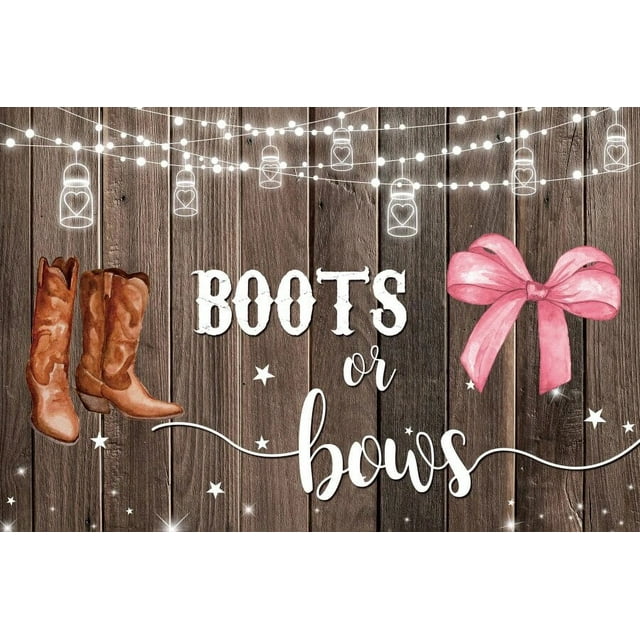 He or She Gender Reveal Backdrop Wood Board Pink Blue Bow Tie Flower ...