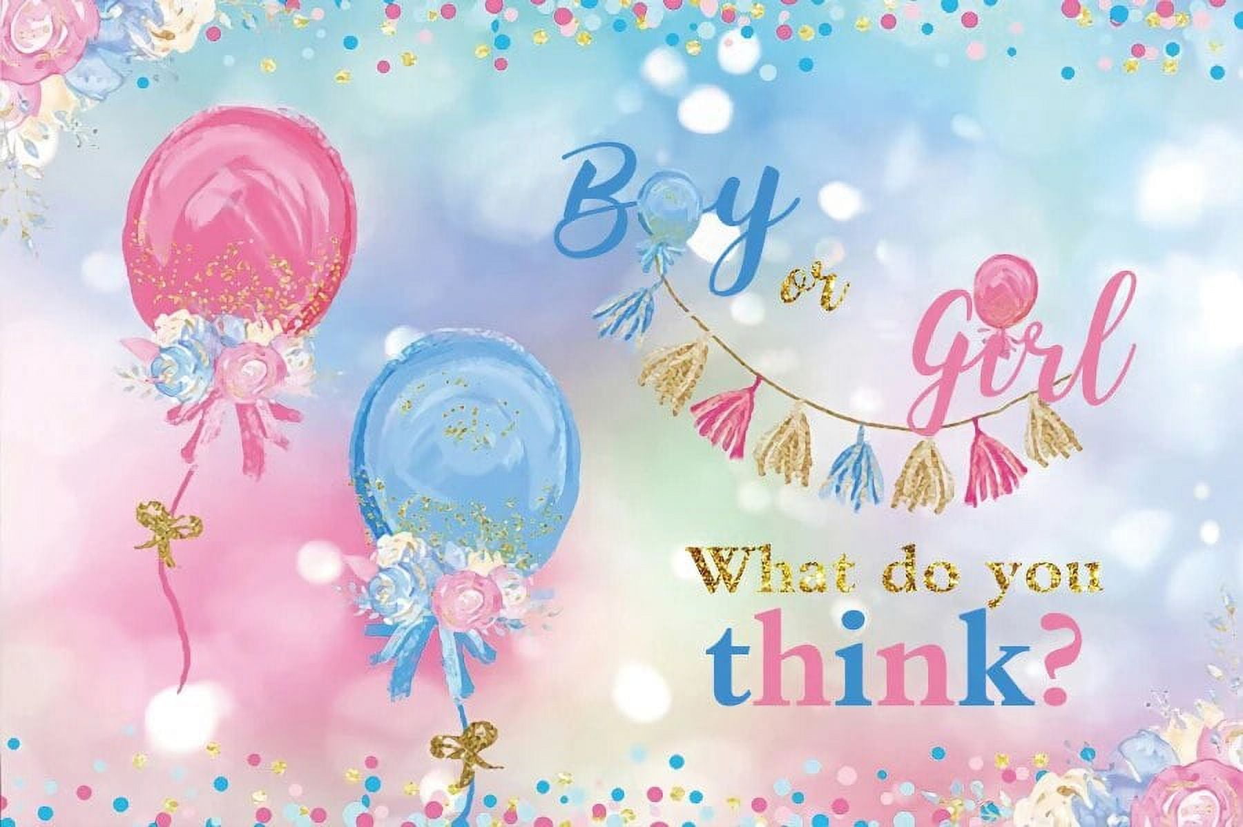 He or She Gender Reveal Backdrop Wood Board Pink Blue Bow Tie Flower ...