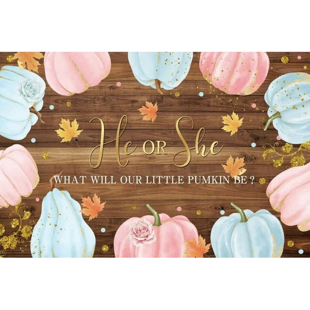 He or She Gender Reveal Backdrop Wood Board Pink Blue Bow Tie Flower ...