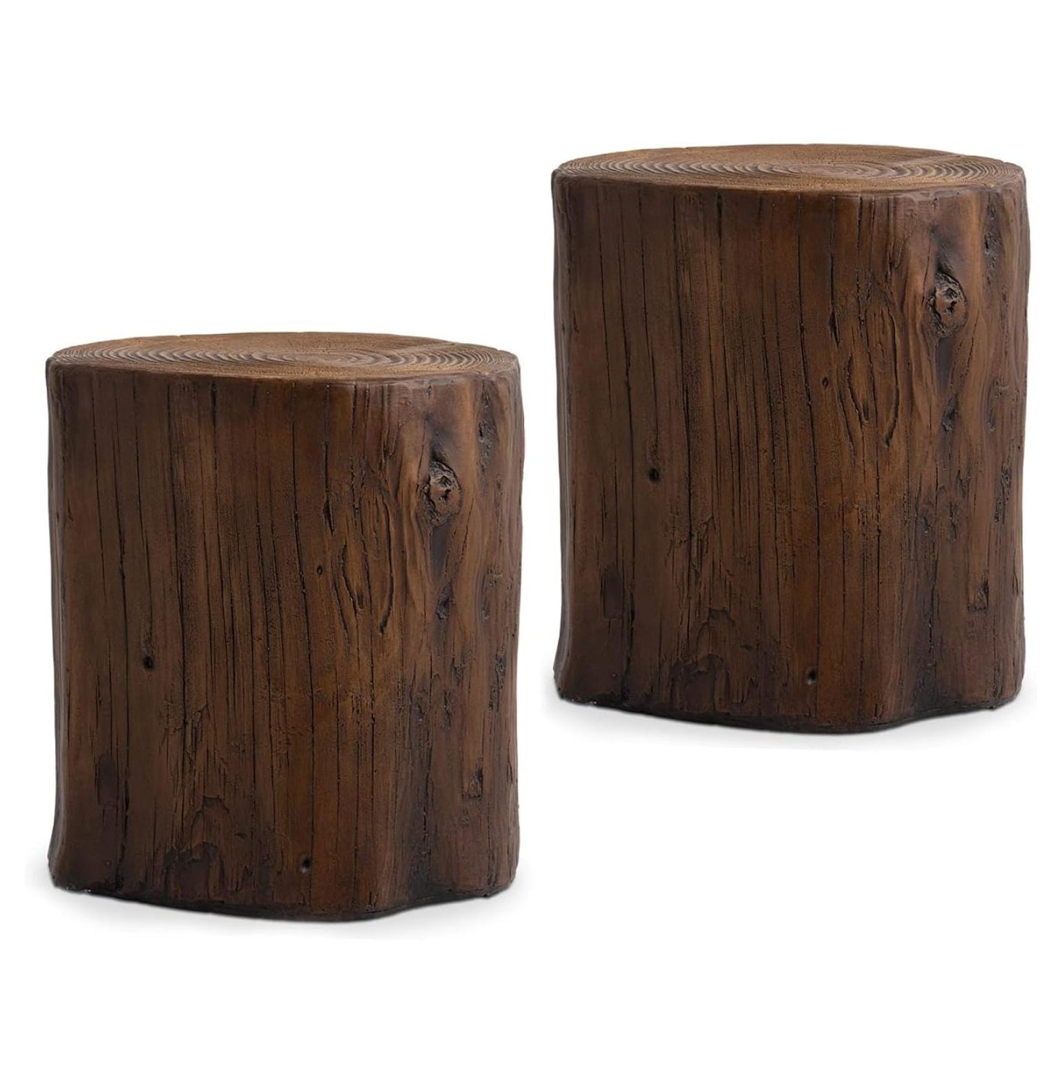 HeSLehs 2 Pieces Outdoor End Table Walnut Colored Faux Wood, Hand ...