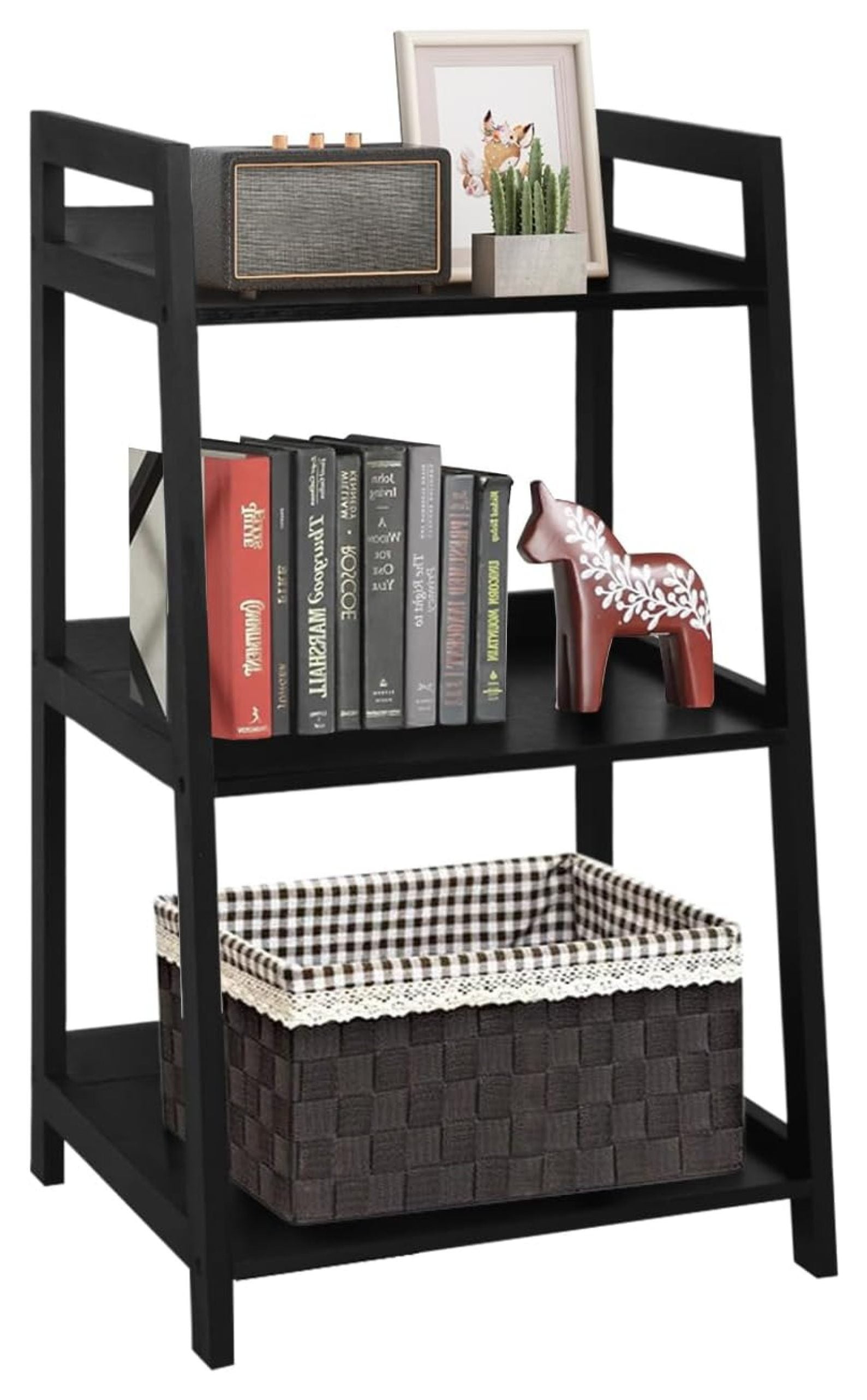 HeSLehs 3-Tier Ladder Shelf, MDF Ladder Shelf with Wood Frame ...