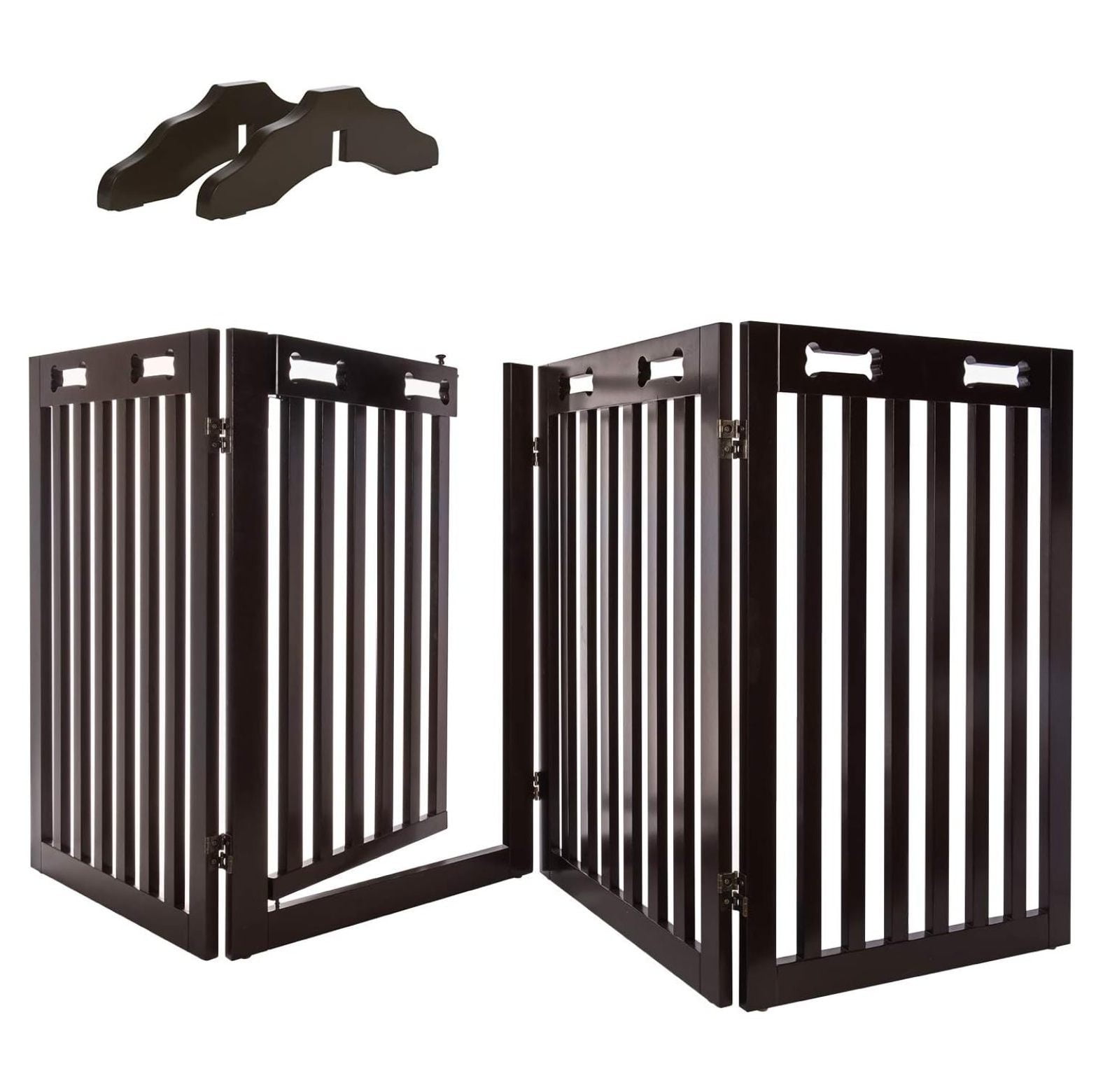 HeSLehs Freestanding Dog Gate with Door, 4 Panel 360° configurable ...