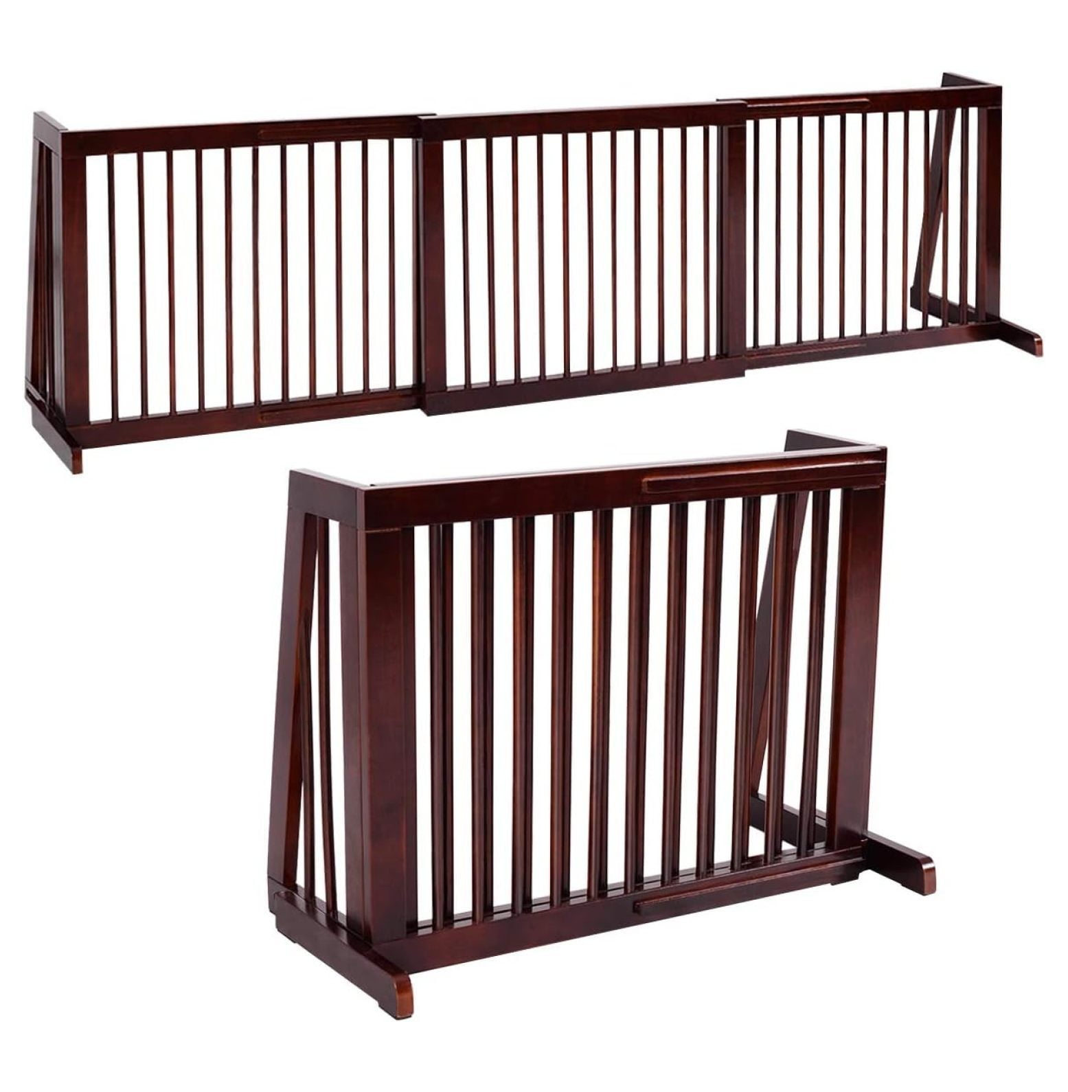 HeSLehs Freestanding Pet Gates for Dogs, 28"-80" Adjustable Wooden Dog ...