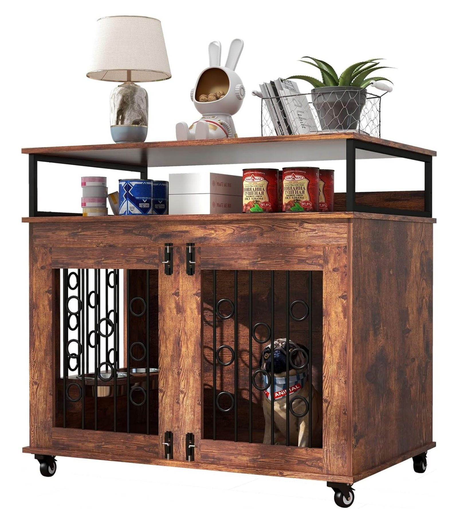 HeSLehs Furniture- Dog Crate with Lockable Wheels, 38" Heavy Duty Dog ...