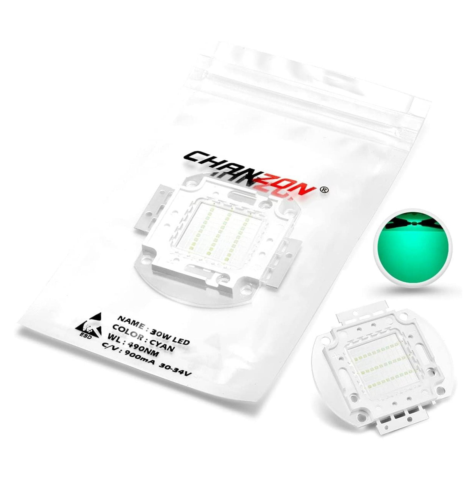 HeSLehs High Power Led Chip 30W Cyan (490nm / 900mA / DC 30V - 34V / 30 ...