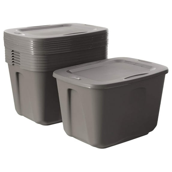 HeSLehs Plastic Storage Tote Box with Lid, 18 Gallon, Cool Grey ...
