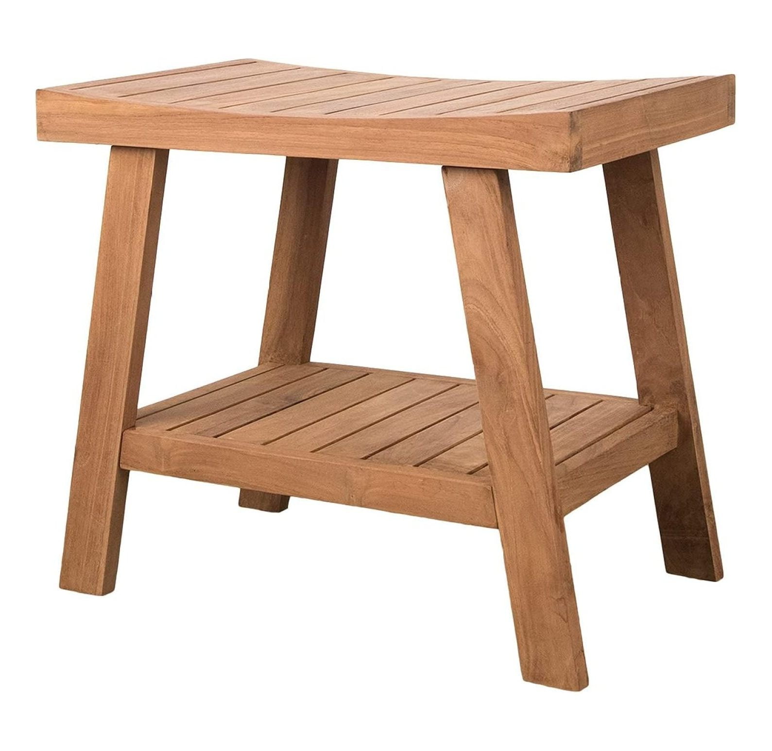 HeSLehs Teak Shower Bench Table with Shelf, Small Side Table for ...