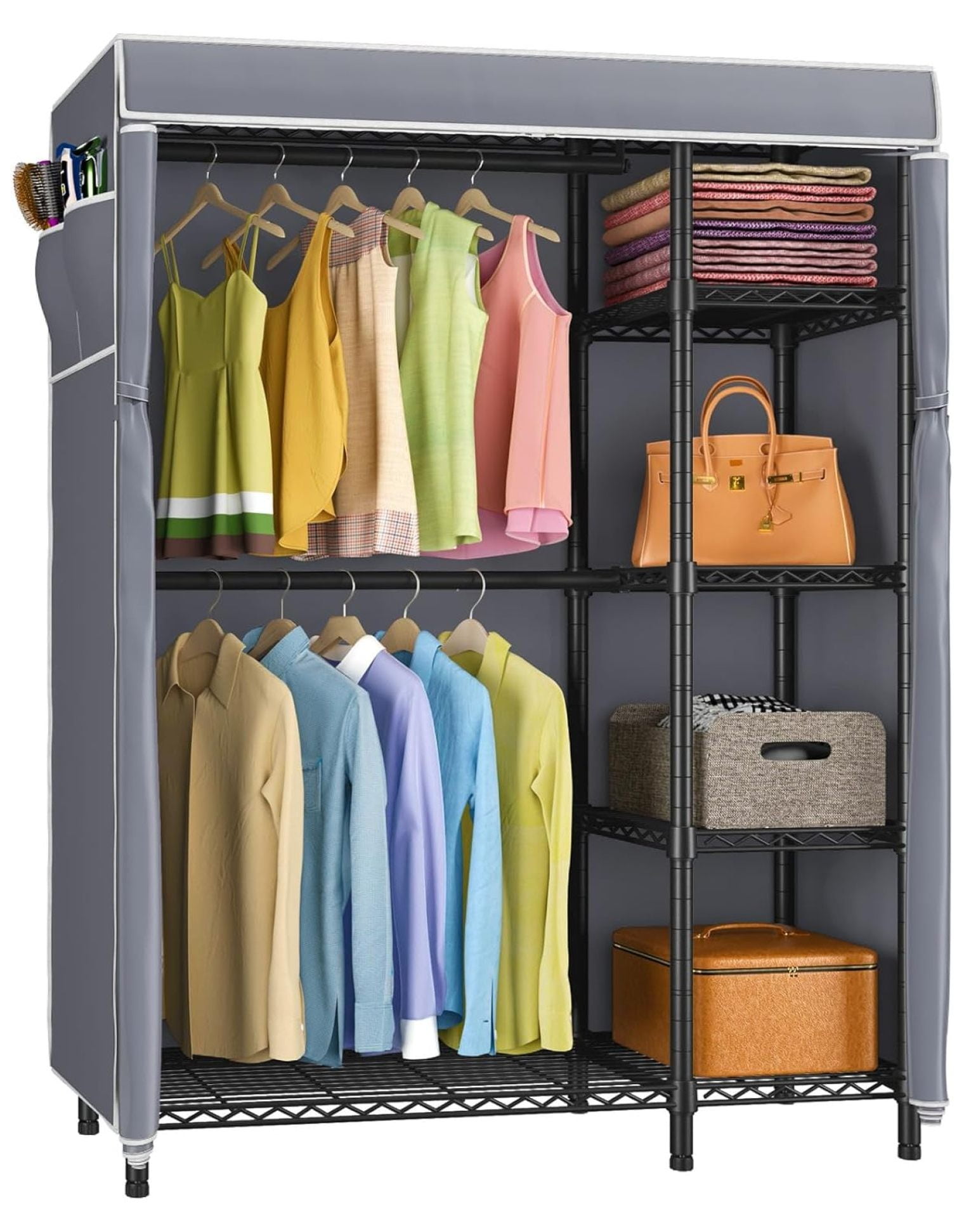 HeSLehs V7C Basic Garment Rack with Cover Portable Closets for Hanging ...