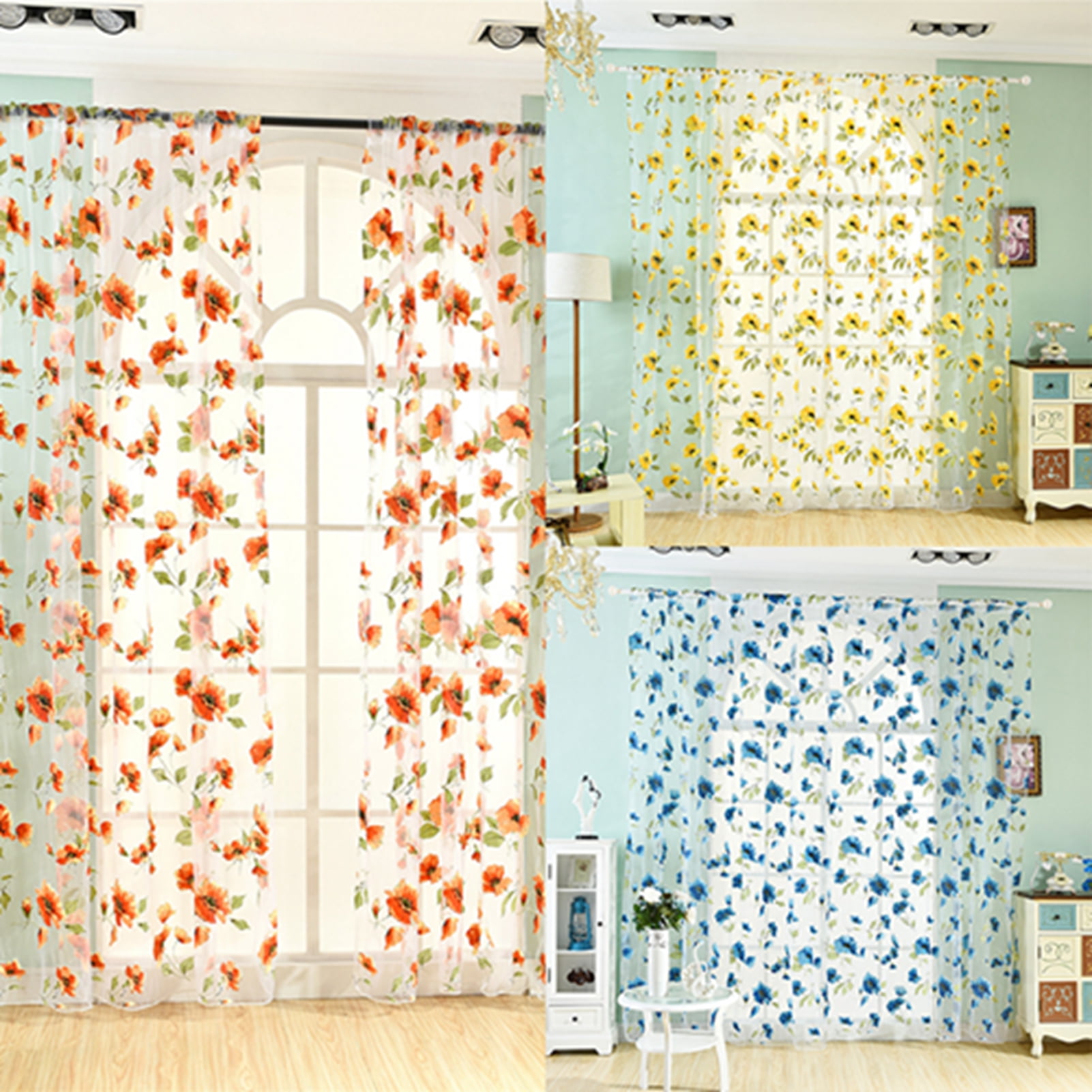 HeYii Romantic Bedroom Window Flower Pattern Sheer Curtain Drape Room ...