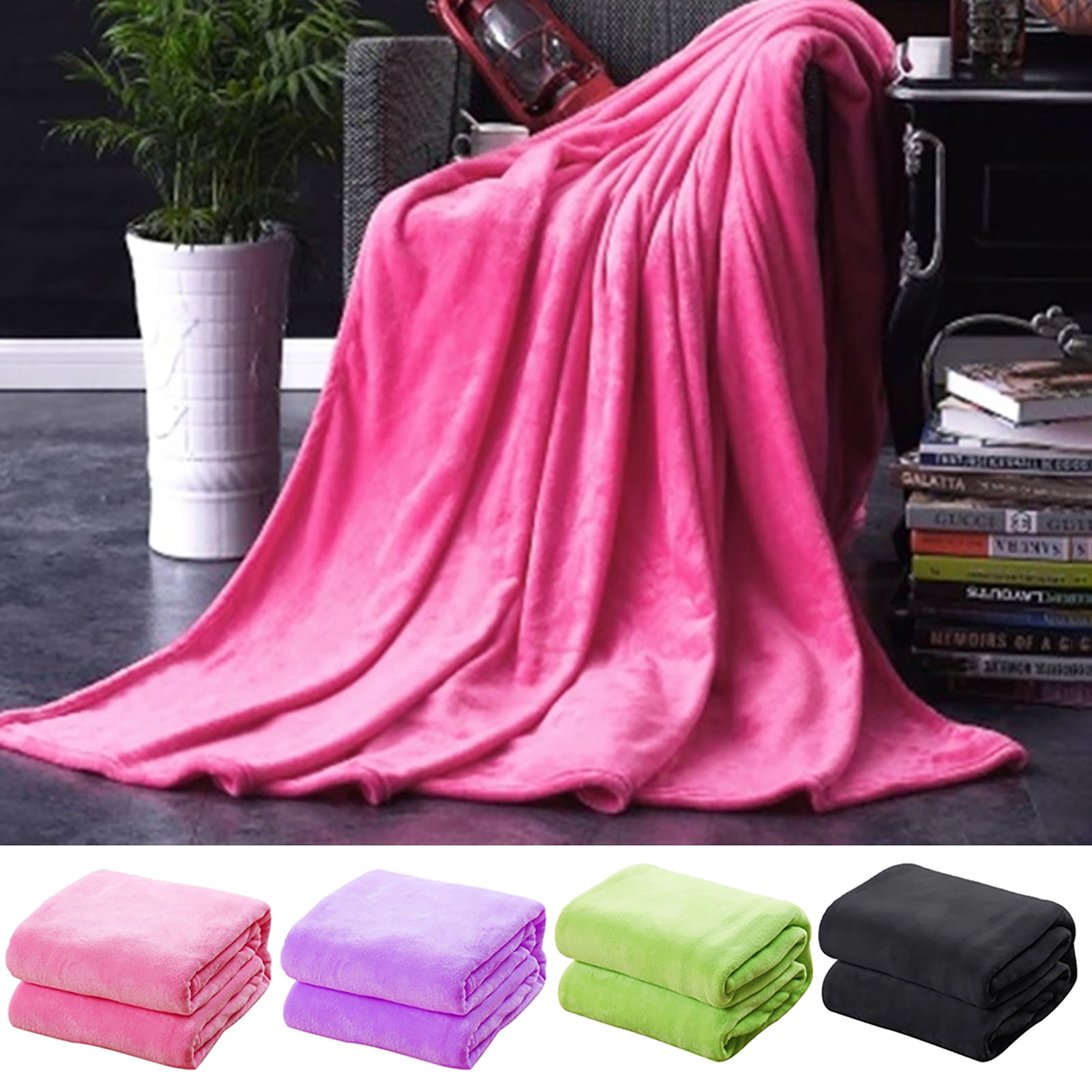 HeYii Soft Solid Color Warm Blanket Home Living Room Bedspread Cover ...