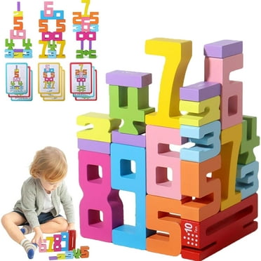 XZAMB Wooden Number Building Blocks for 3+ Years Old Kids, Sensory ...