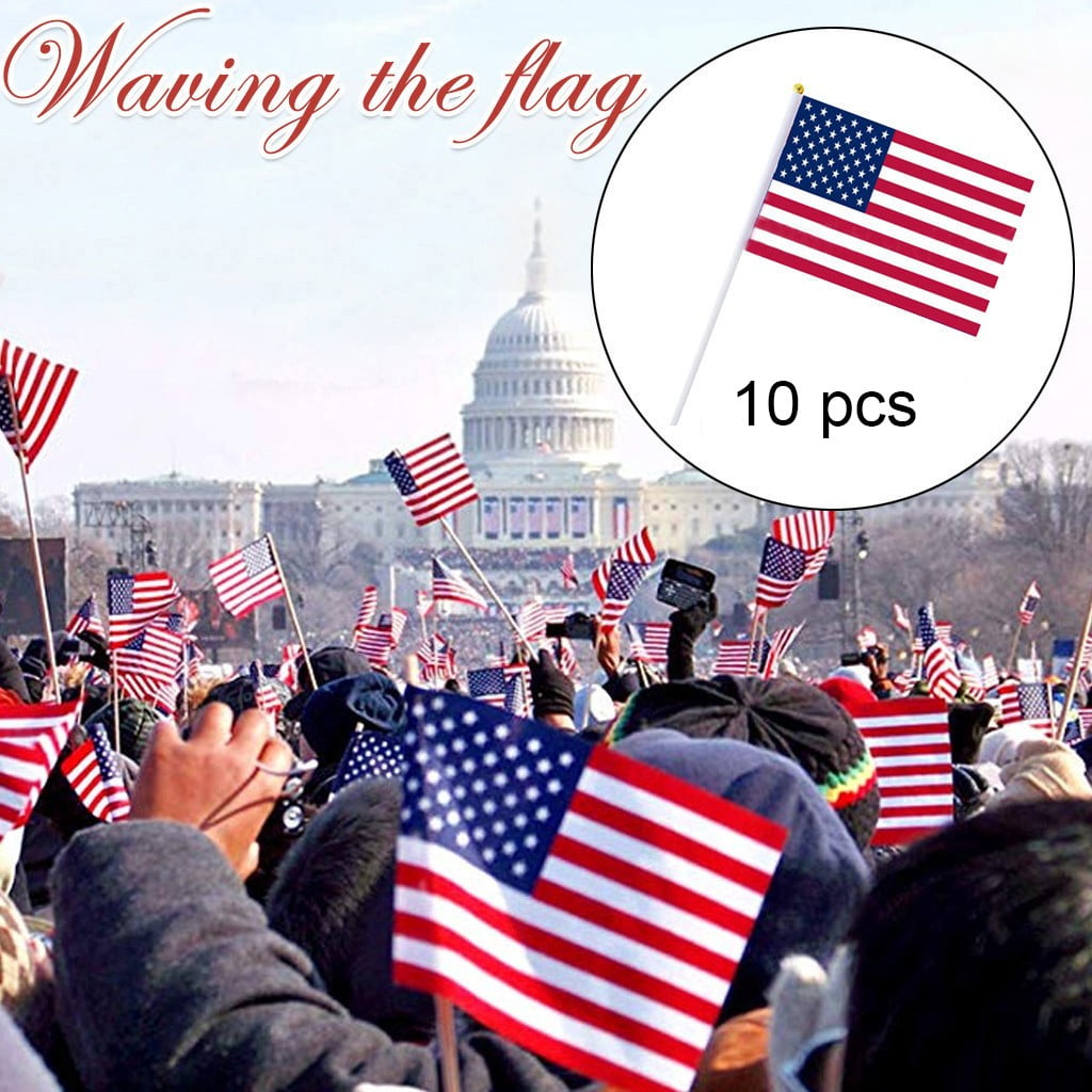 HeaCare 10 Packs Hand Held Small Mini Flag USA US Flag Round Top Party ...
