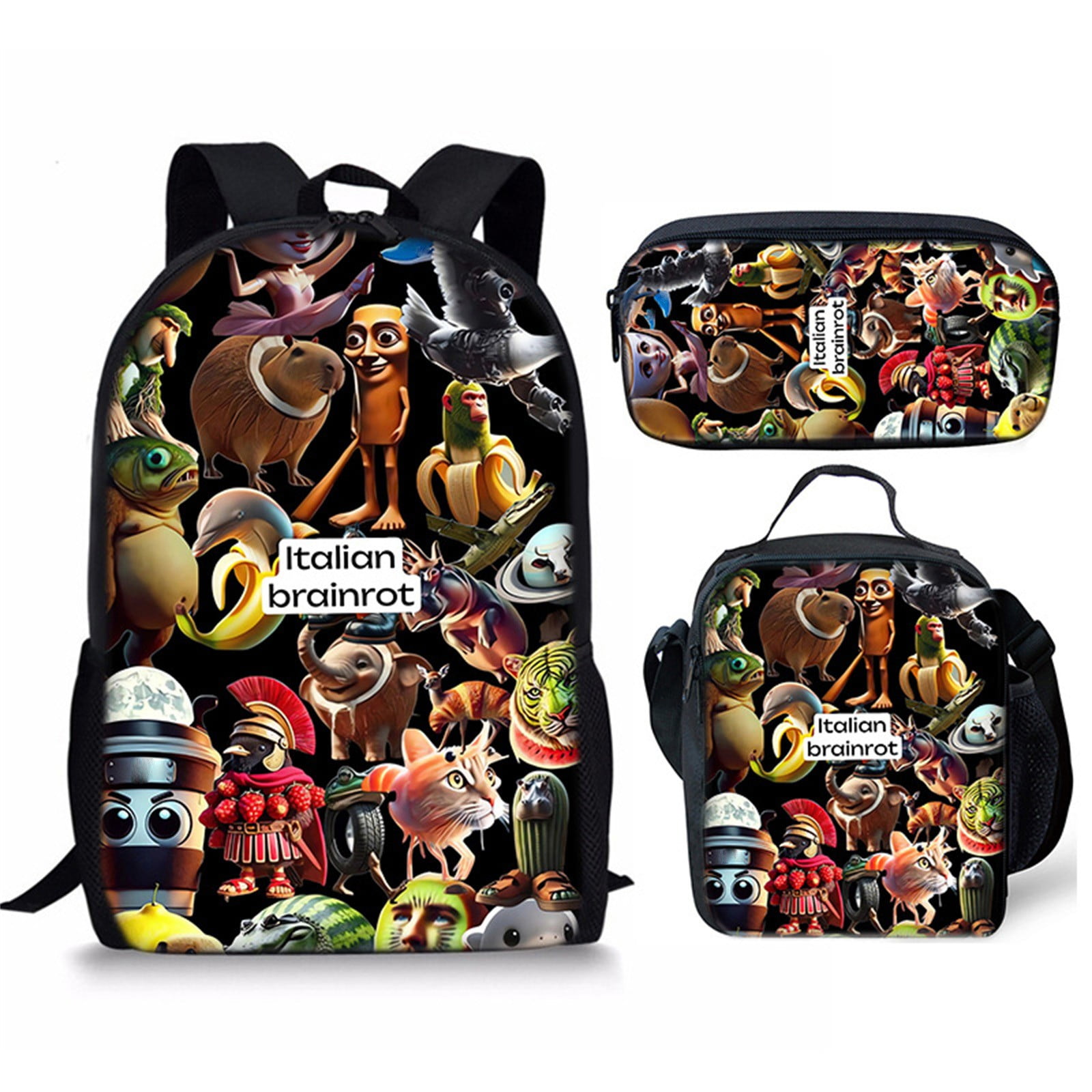 HeaCare 3Pcs Cool Printed Italian Brainrot Casual Bag 17.3" Cartoon ...