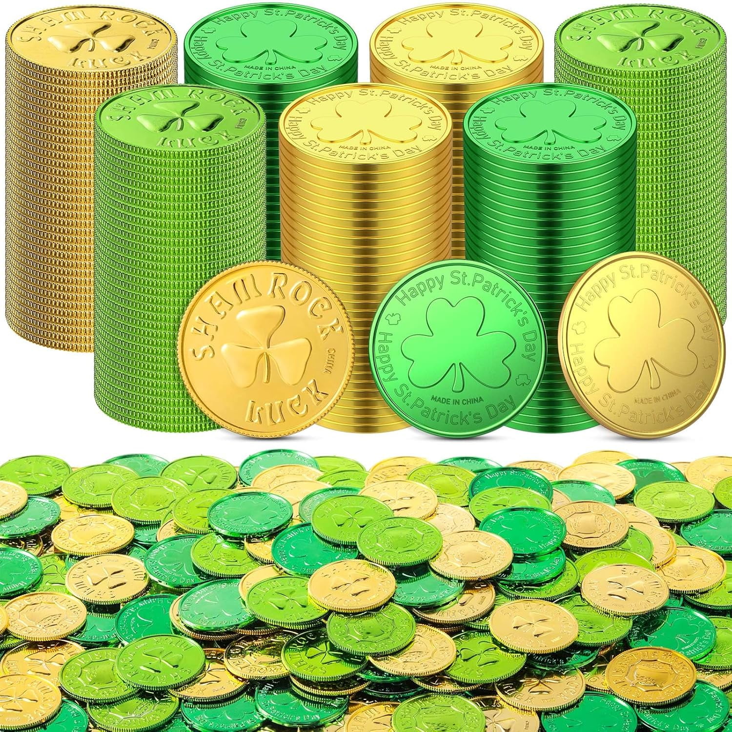 HeaCare 600 Pcs St. Patrick's Day Gold Coins Plastic Gold Green Lucky Coins St. Patrick's Day ...