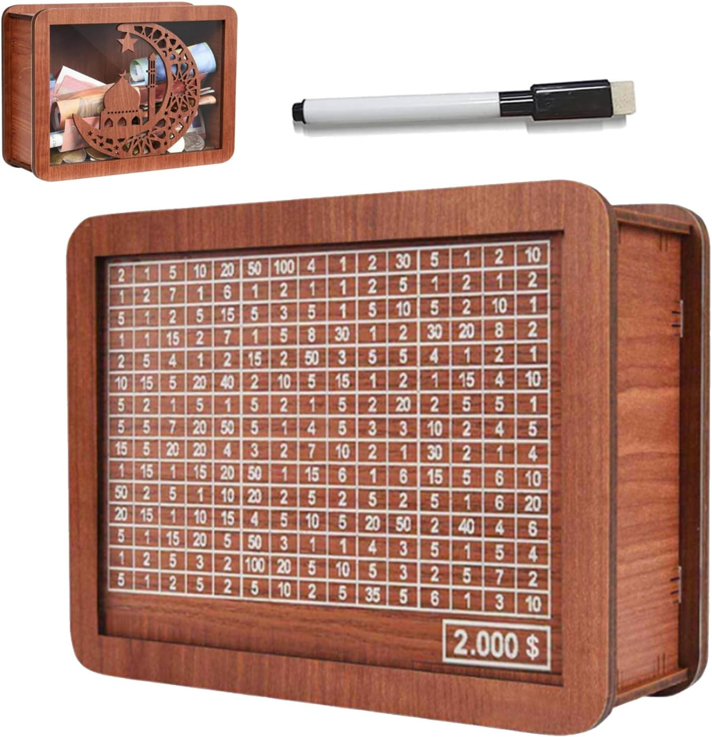 HeaCare Cash Saver Box, Cash Savings Box, Wooden Money Box with Savings ...