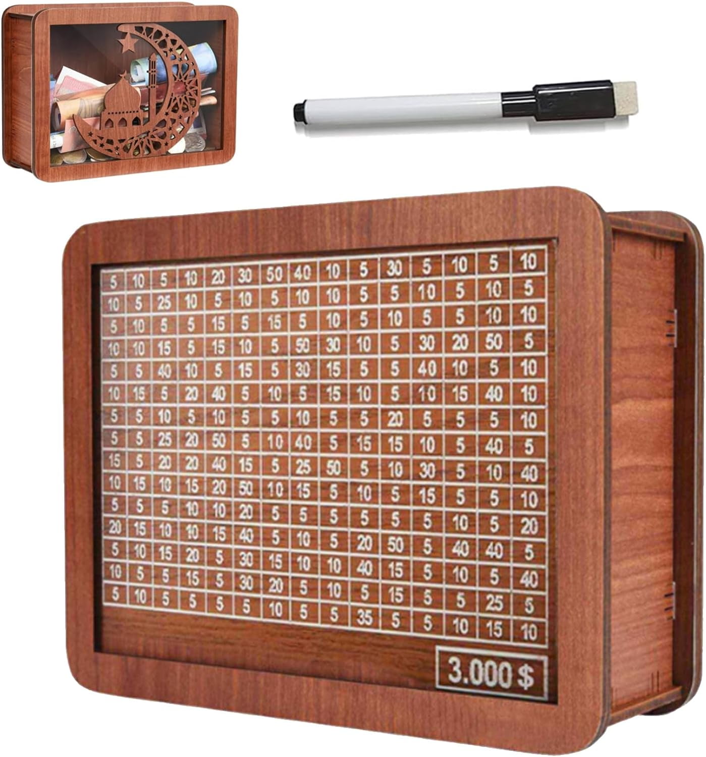 HeaCare Cash Saver Box, Cash Savings Box, Wooden Money Box with Savings ...