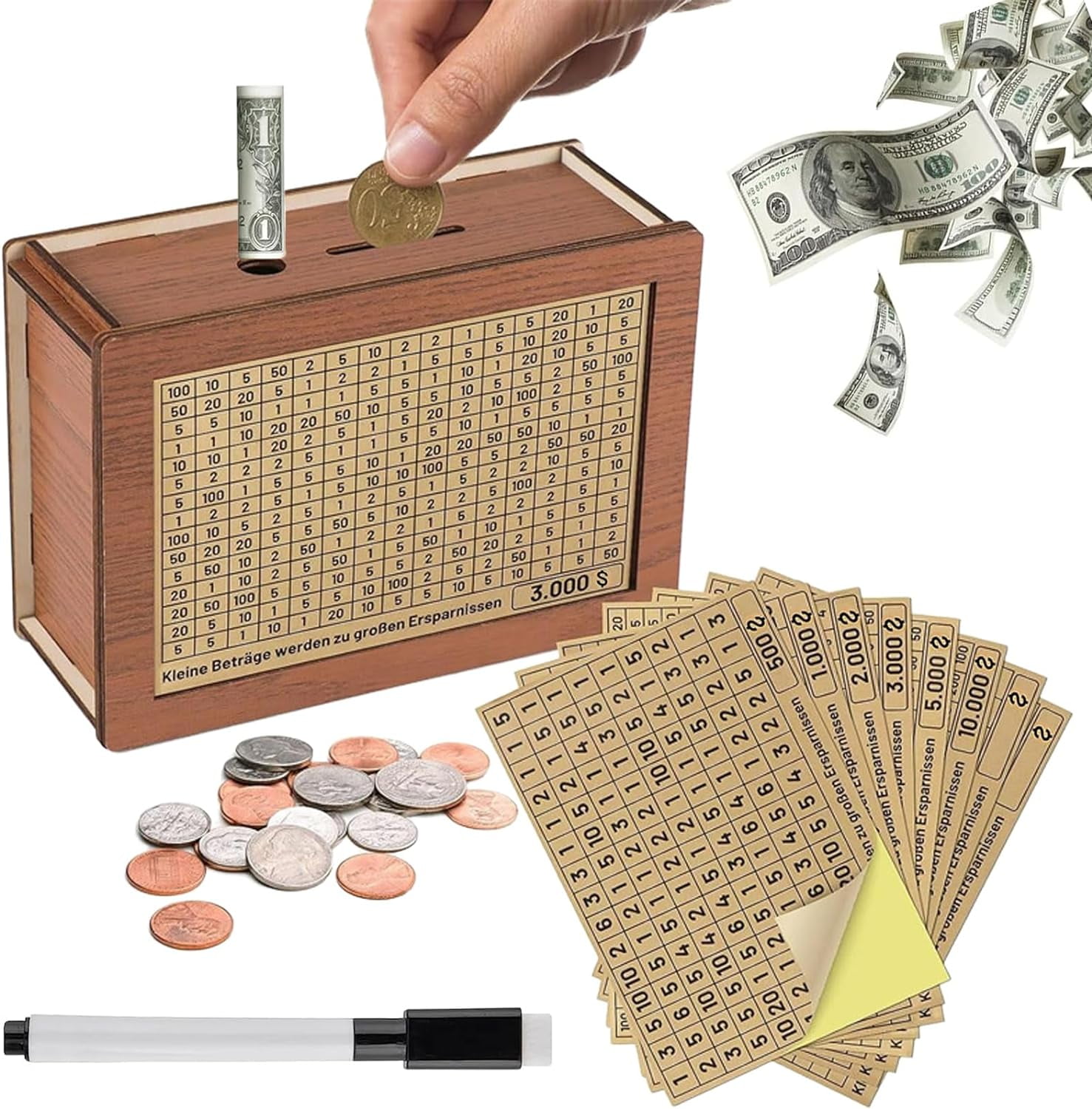HeaCare Cash Saver Box - Wooden Money Saving Box with Counter for ...