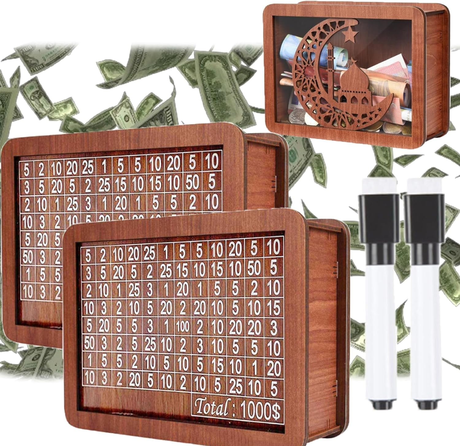 HeaCare Cash Vault Wooden Savings Box, Cash Box Savings, Piggy Bank for ...