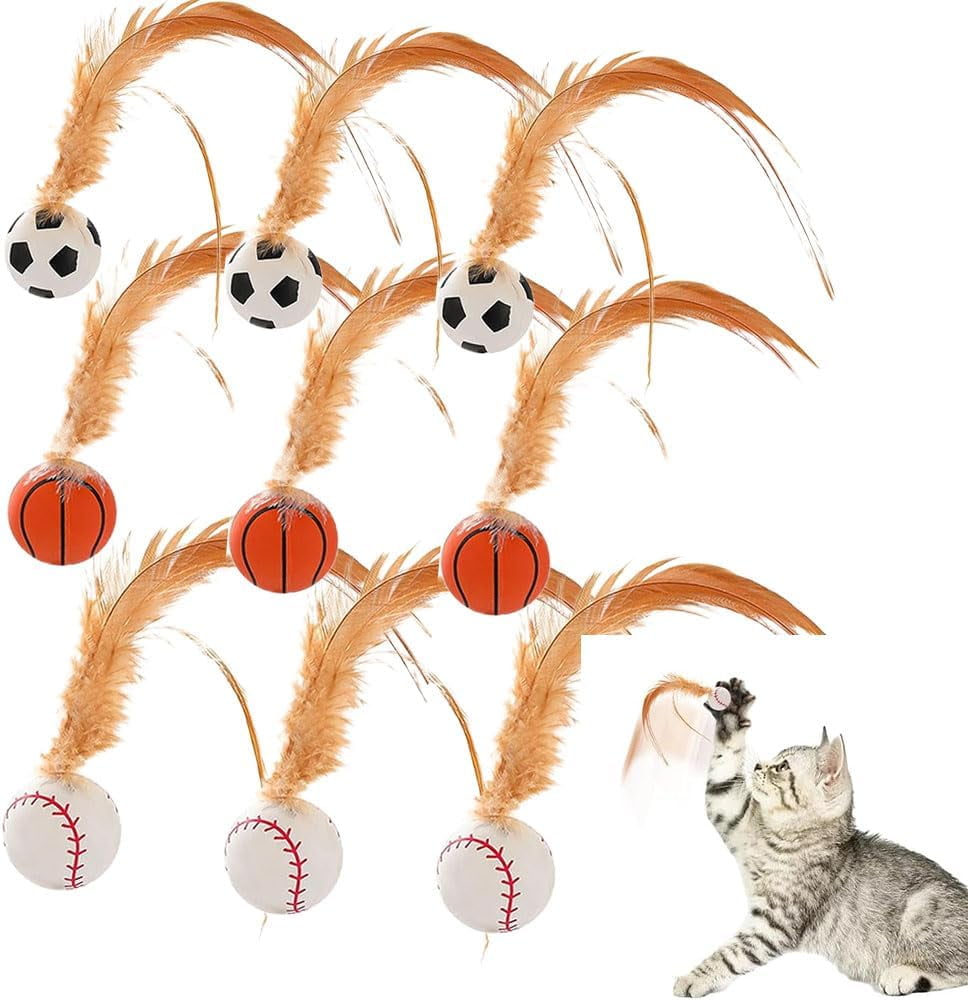 HeaCare Cat Toy Balls with Feather, Cat Buncing Ball, Interactive Cat ...