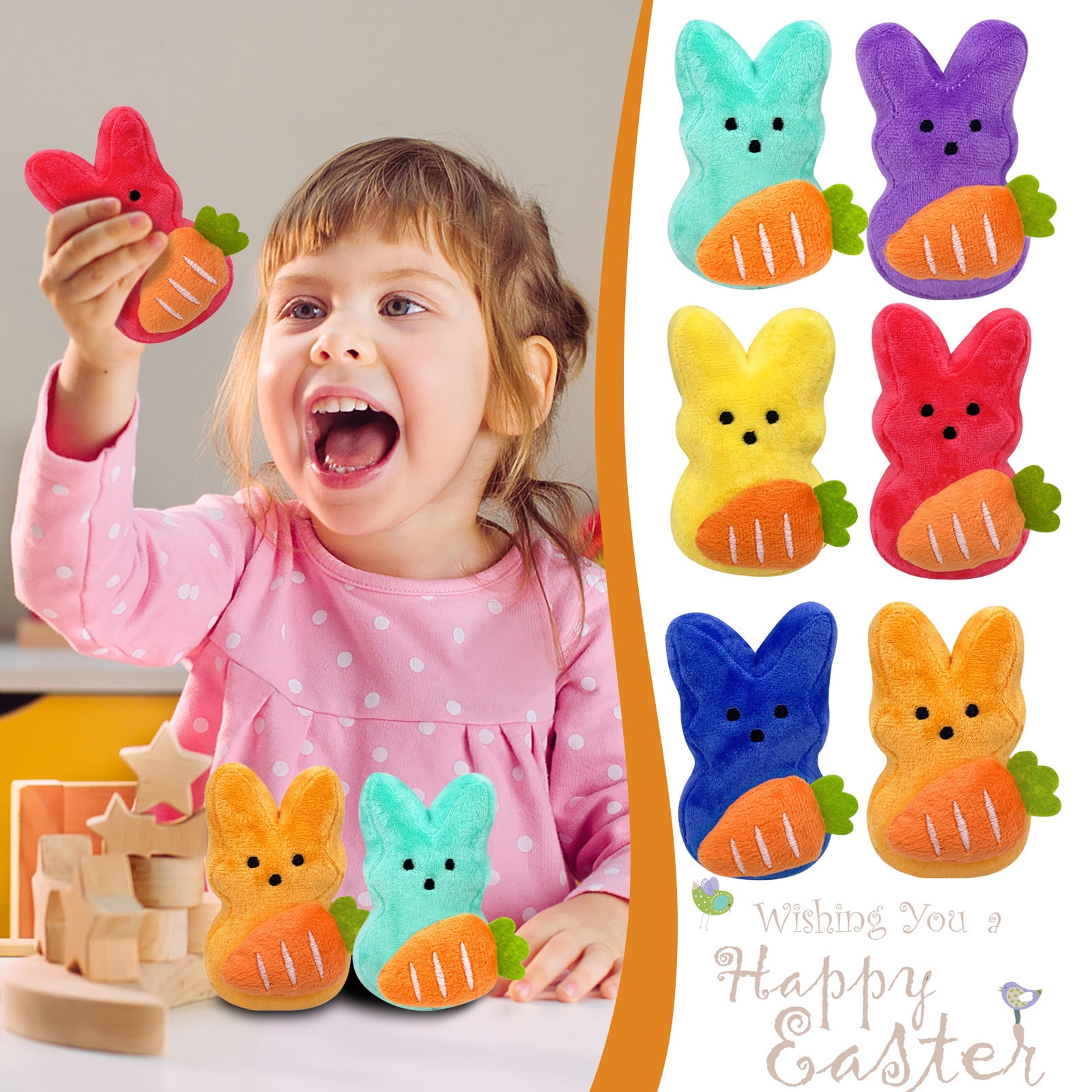 HeaCare Colored Peeps Bunny Plush 6PCS Handheld Cute Shaggy Bunny Peep ...