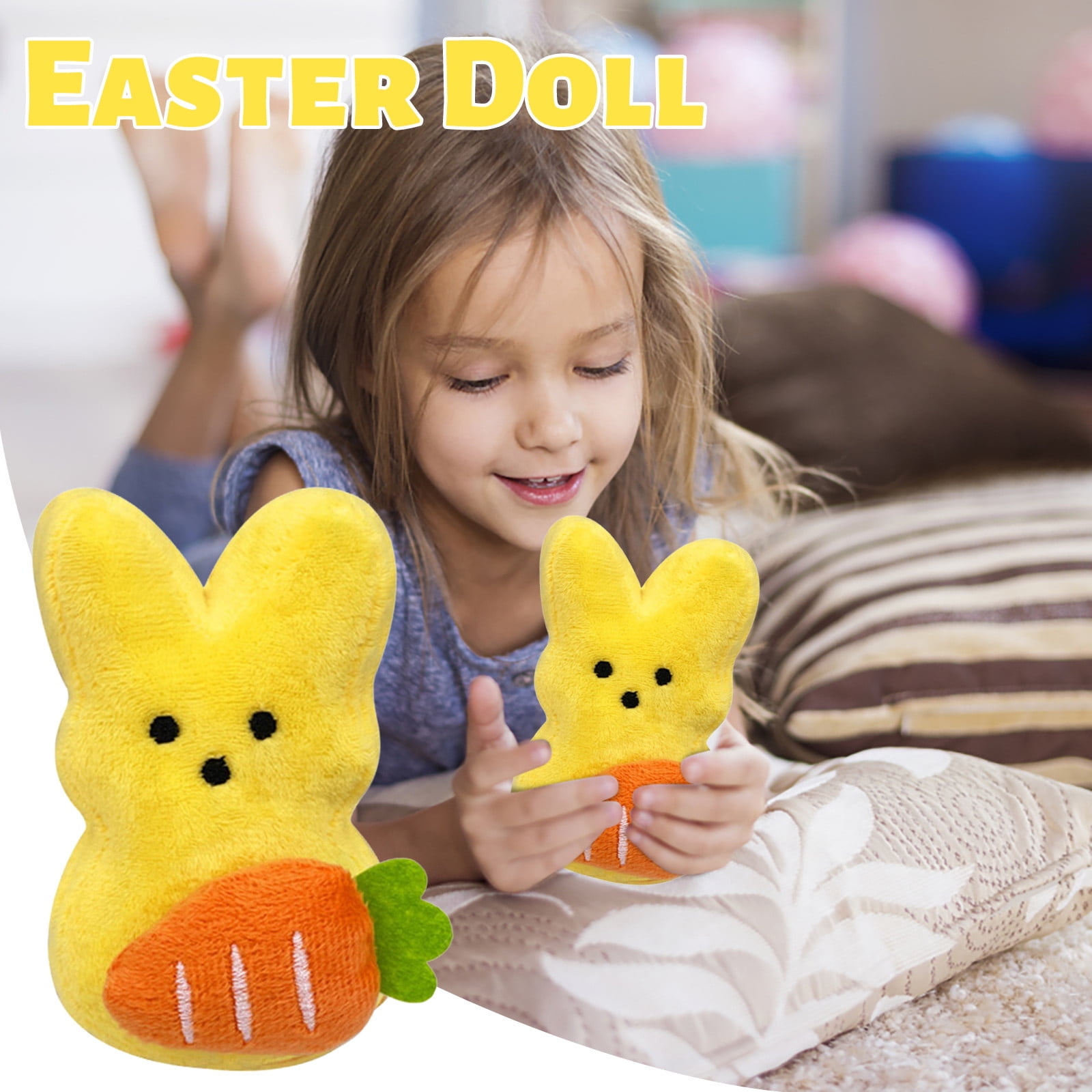 HeaCare Colored Peeps Bunny Plush Yellow Handheld Cute Shaggy Bunny ...
