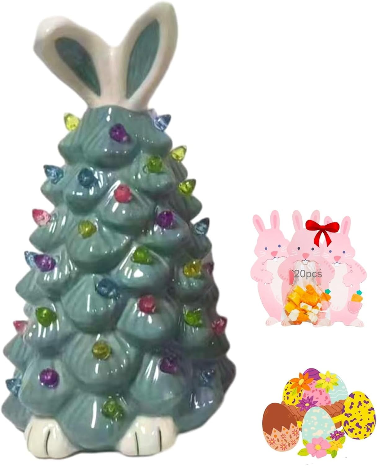 HeaCare Easter Pink Bunny Tree, Glowing Bunny Imitation Ceramic Tree ...