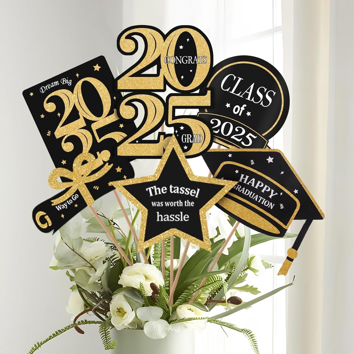 HeaCare Graduation Decorations 2025 - 30 Pack Black and Gold Grad ...