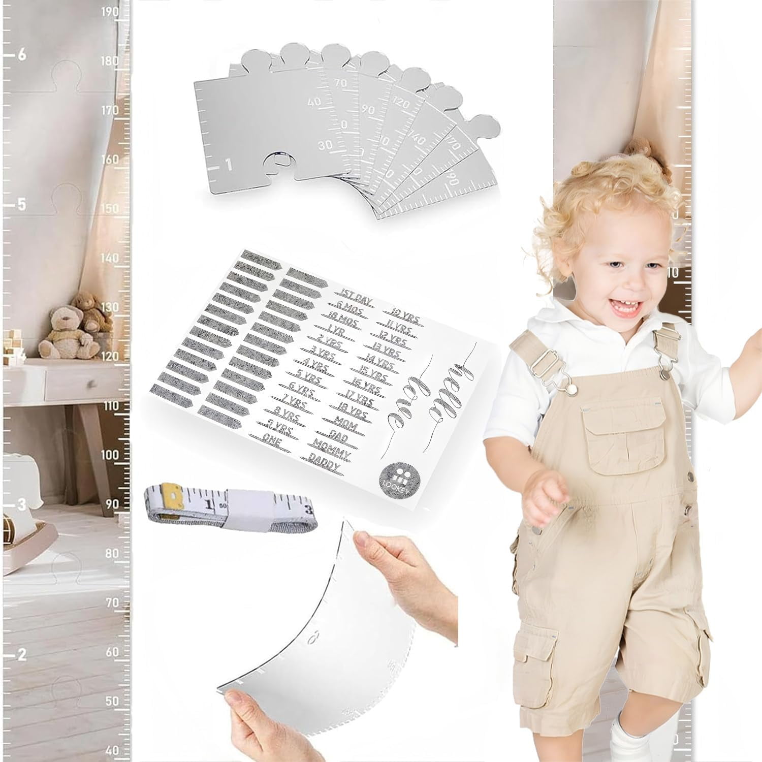 HeaCare Growth Chart Mirror for Wall - Kids Height Wall Chart, Puzzle Mirror & Bedroom Wall ...