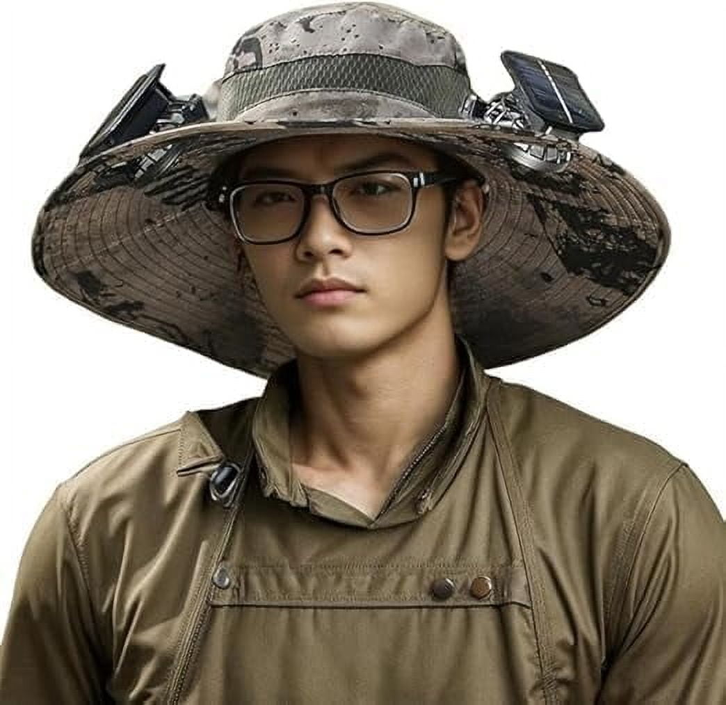 HeaCare Hat with Fans Solar Power, Outdoor Wide Brim Sun Hat with 2 ...