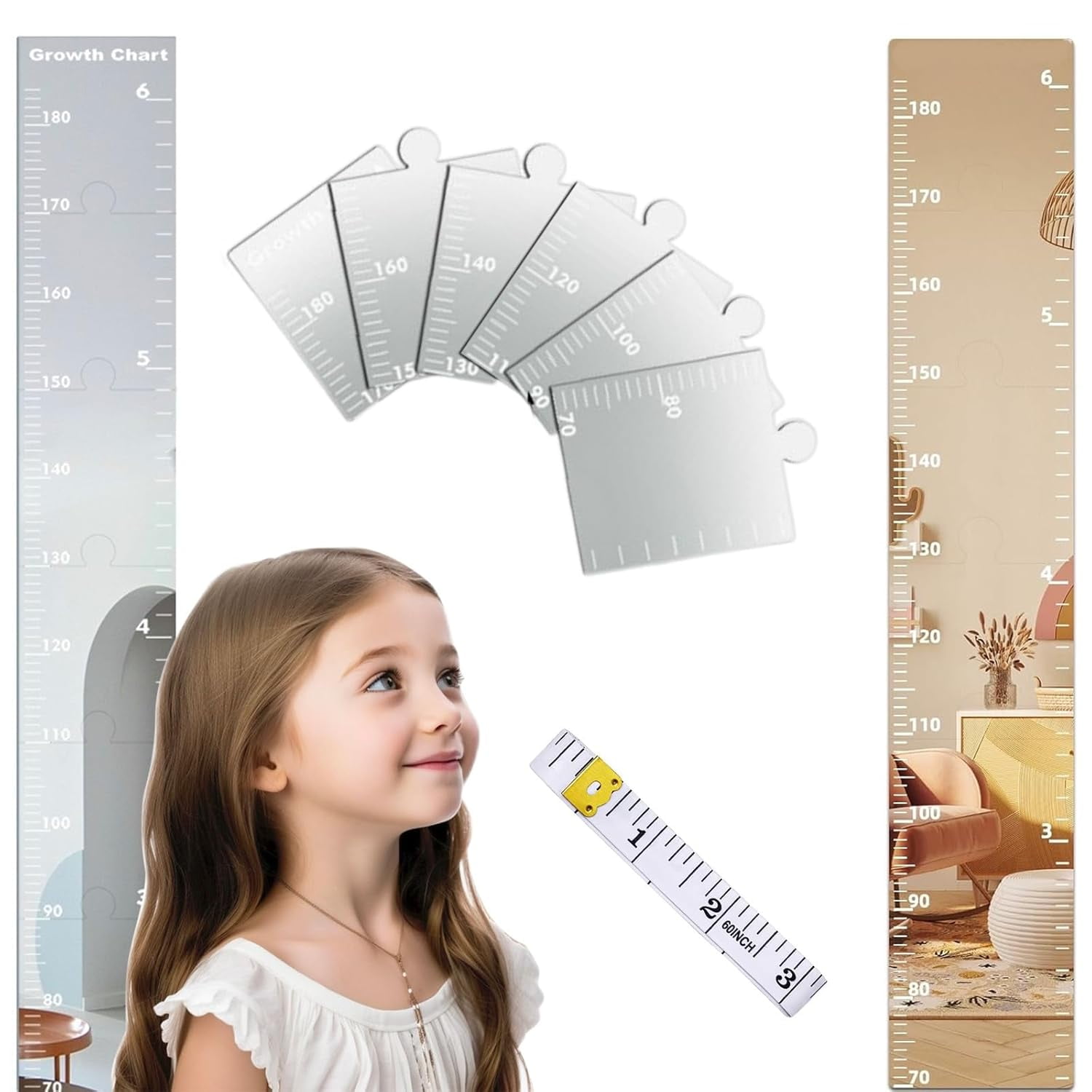 HeaCare Mirror Growth Chart for Wall, Kids Height Wall Chart with Label ...