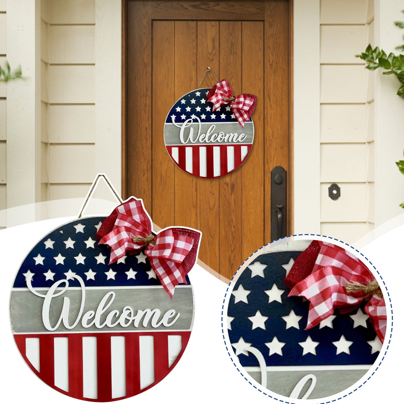HeaCare Patriotic Wooden Welcome Door Sign 4th of July Decorations ...