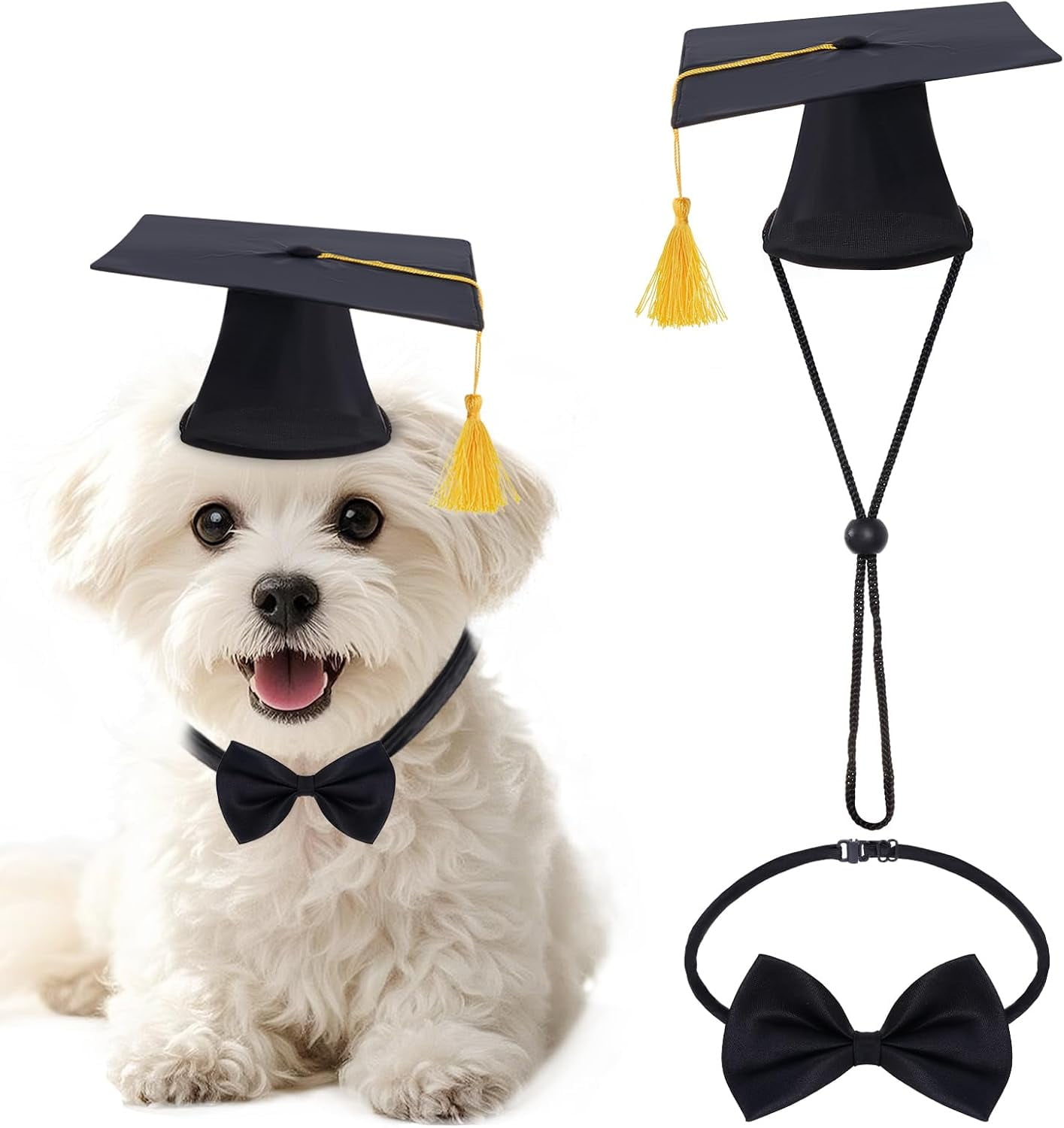 HeaCare Pet Graduation Caps with Bow Tie Dog Graduation Hat with Yellow ...