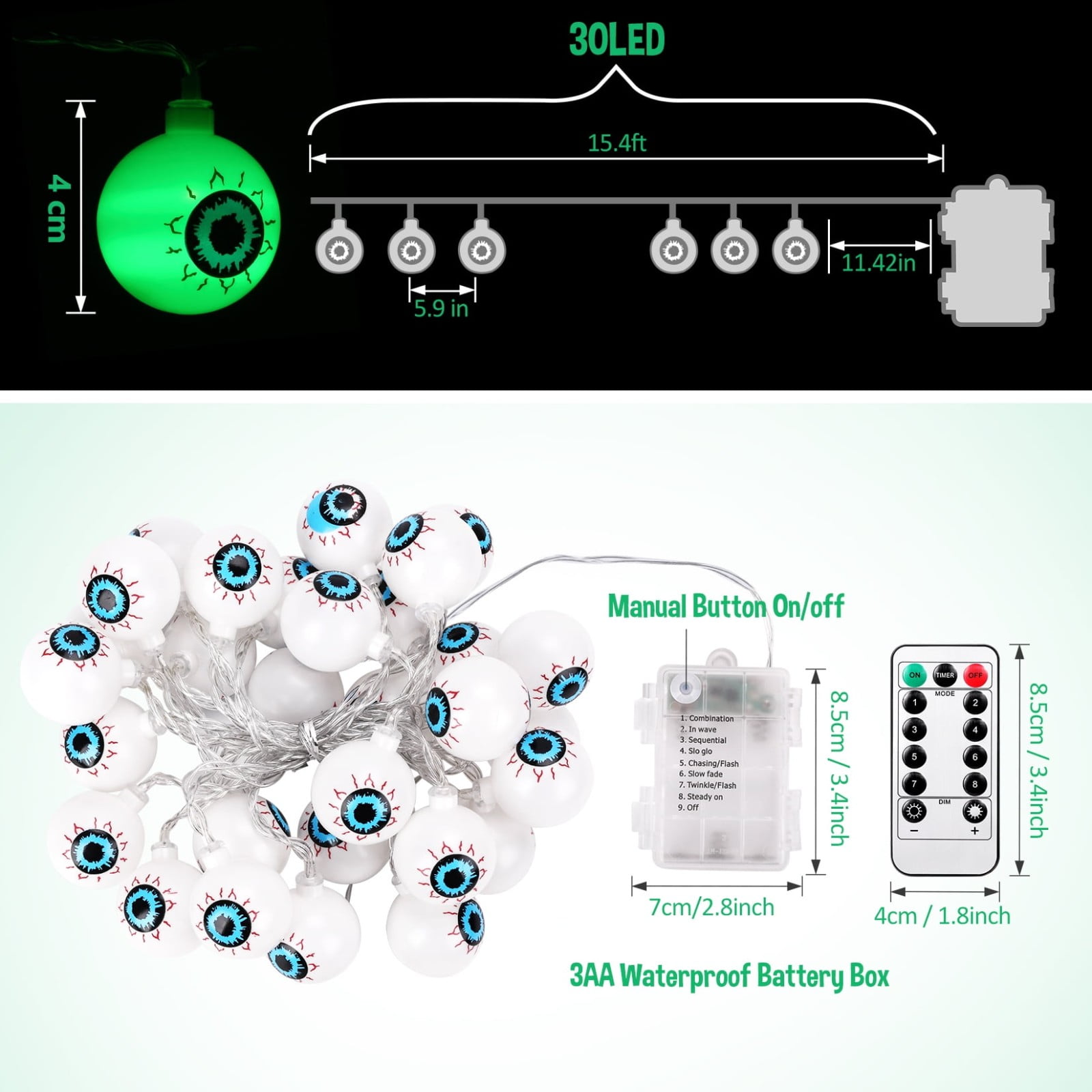 HeaCare Scary Eyeball Lights Halloween Party Decorations, 30 LED 8 ...