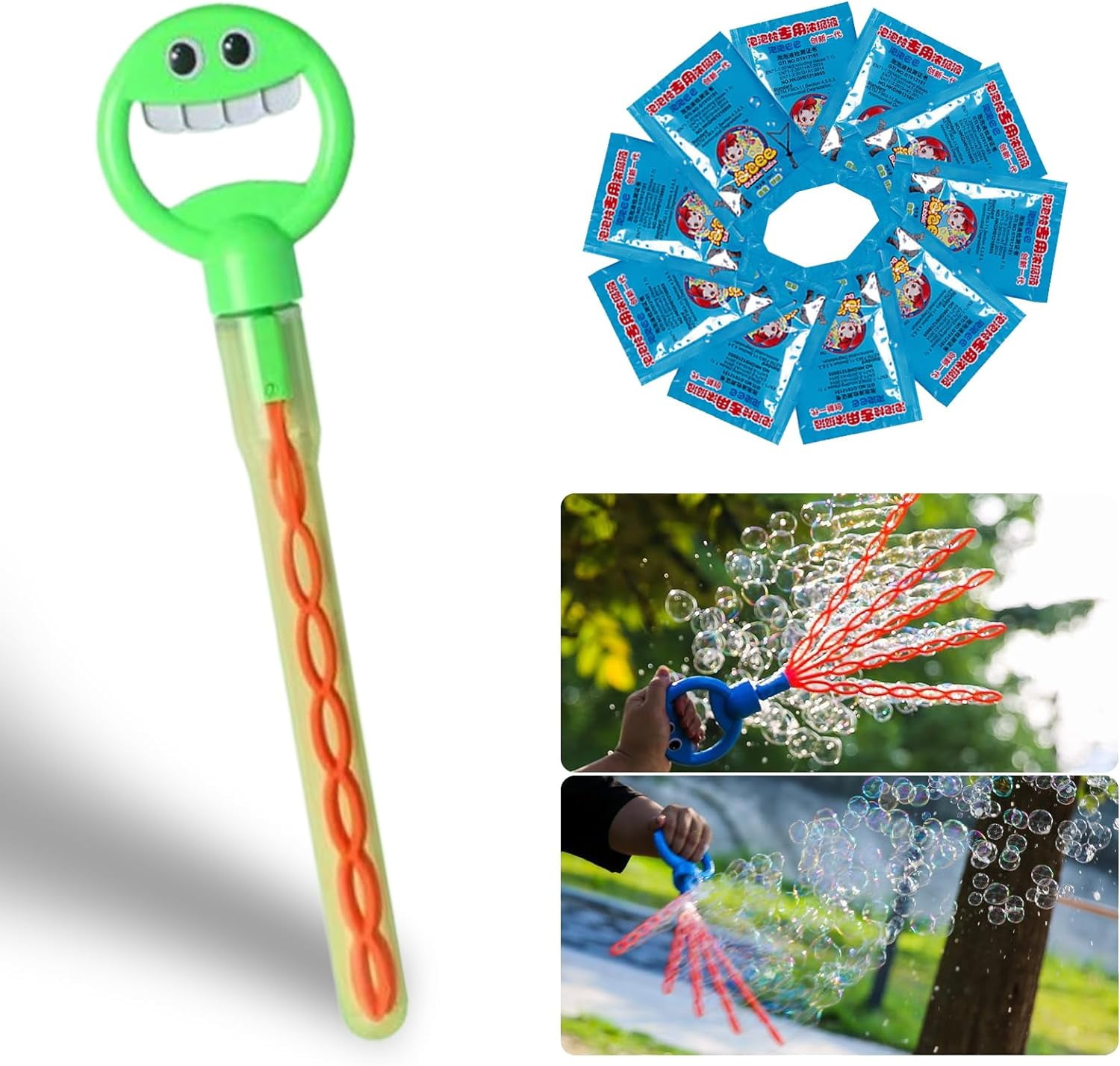 HeaCare Smiling Face Bubble Stick with Bubbles Refill, 32 Hole Five ...