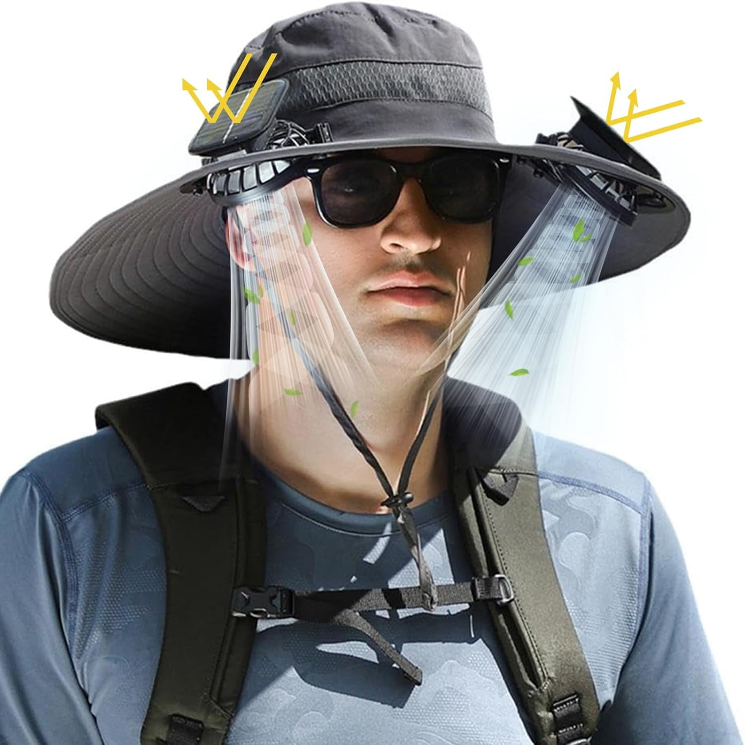 HeaCare Wide Brim Solar Fan Outdoor Fishing Hat, 2 Solar Fan Hats for ...