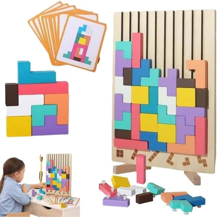 HeaCare Wood Stacking Puzzle Toy Art, 3D Montessori Wooden Stacking ...