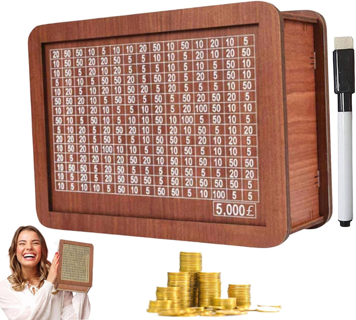 HeaCare Wooden Money Box, Wooden Money Saving Box with Money Target and ...
