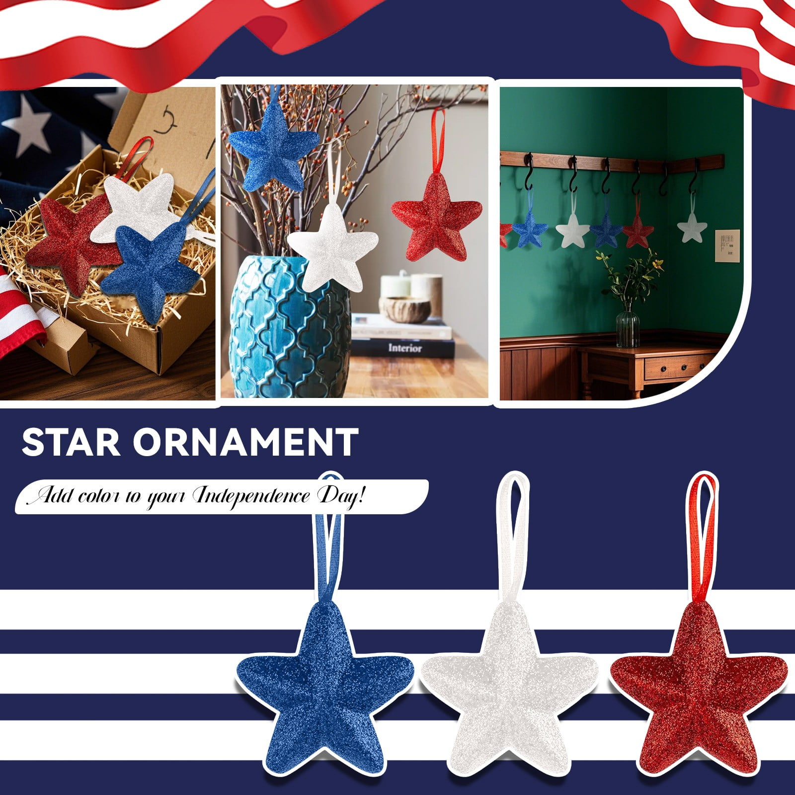 HeaDream 4th of July Decorations 3D Five-pointed Star Hangings Decor ...