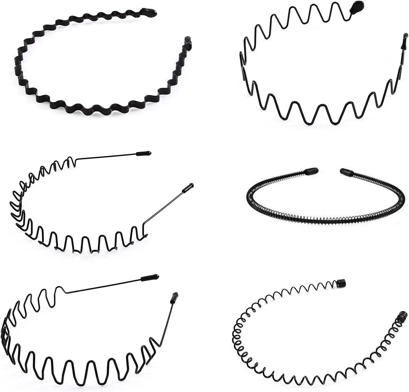 Head Band, 6Pcs Adjustable Invisible Non-Slip Hair Hoops Black Wavy ...
