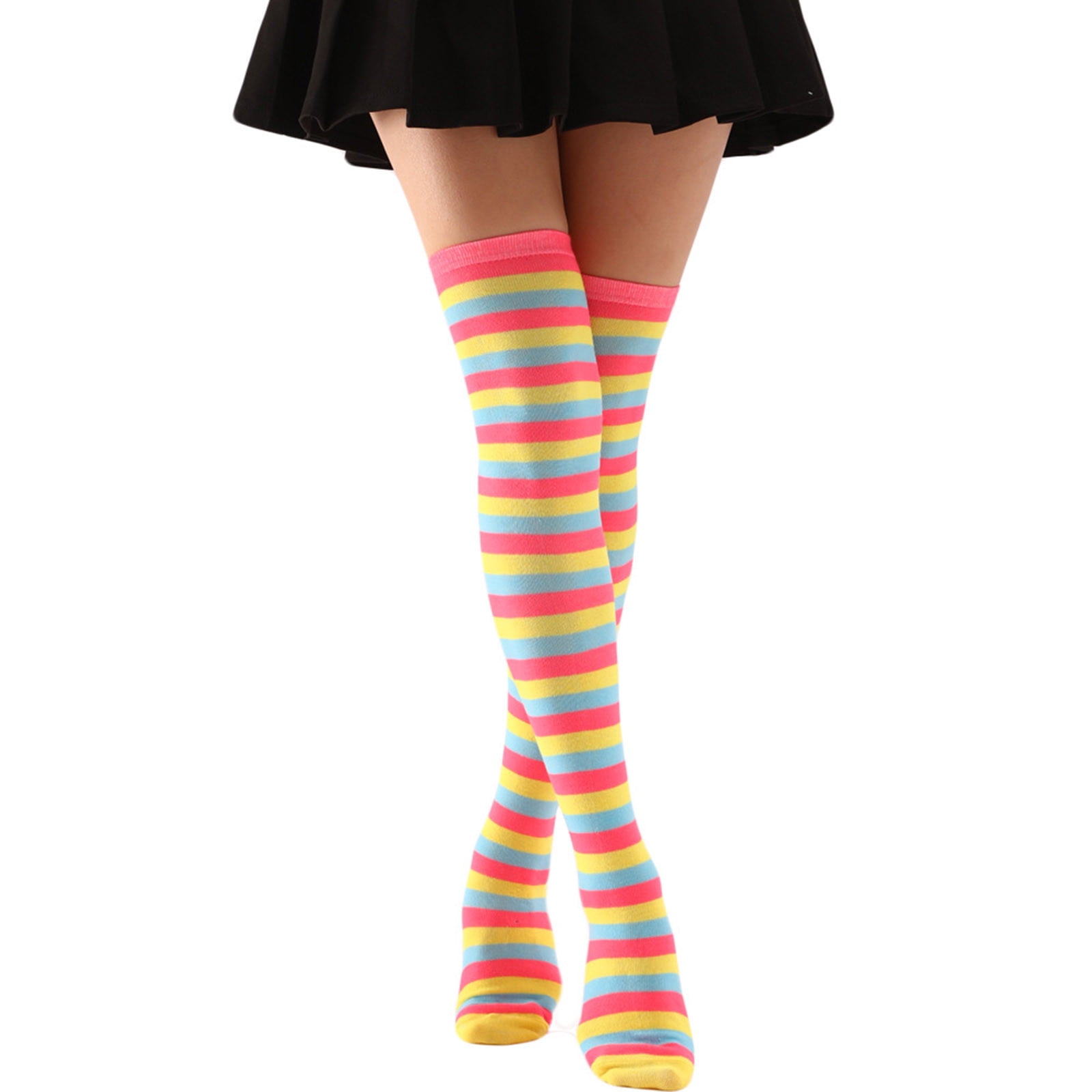 Head Fishnet Garter Belt Skirt Set Women Colorful Striped Over The Knee ...