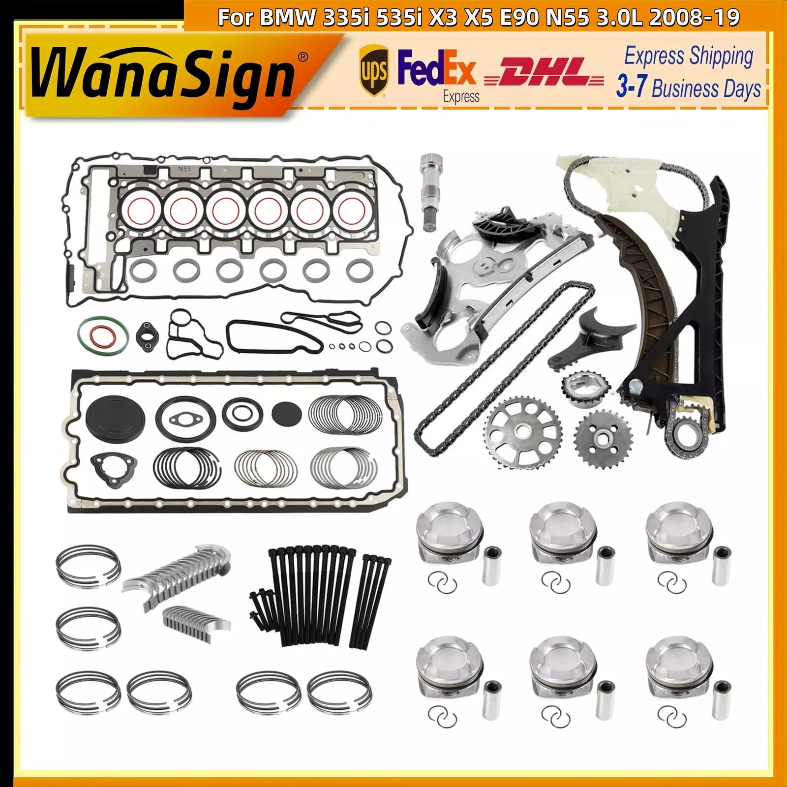 Head Gasket Set Timing Chain Piston For 2008-2019 BMW 335i 535i X3 X5 ...