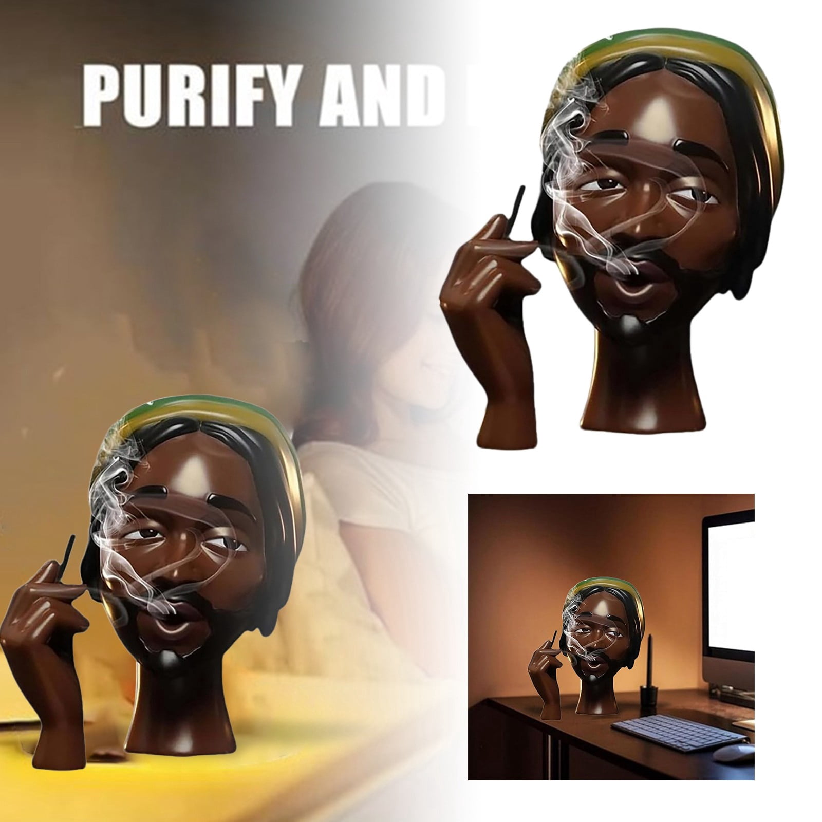 Head Incense Burner Black Woman, Incense Holder Black Women, Face Head ...