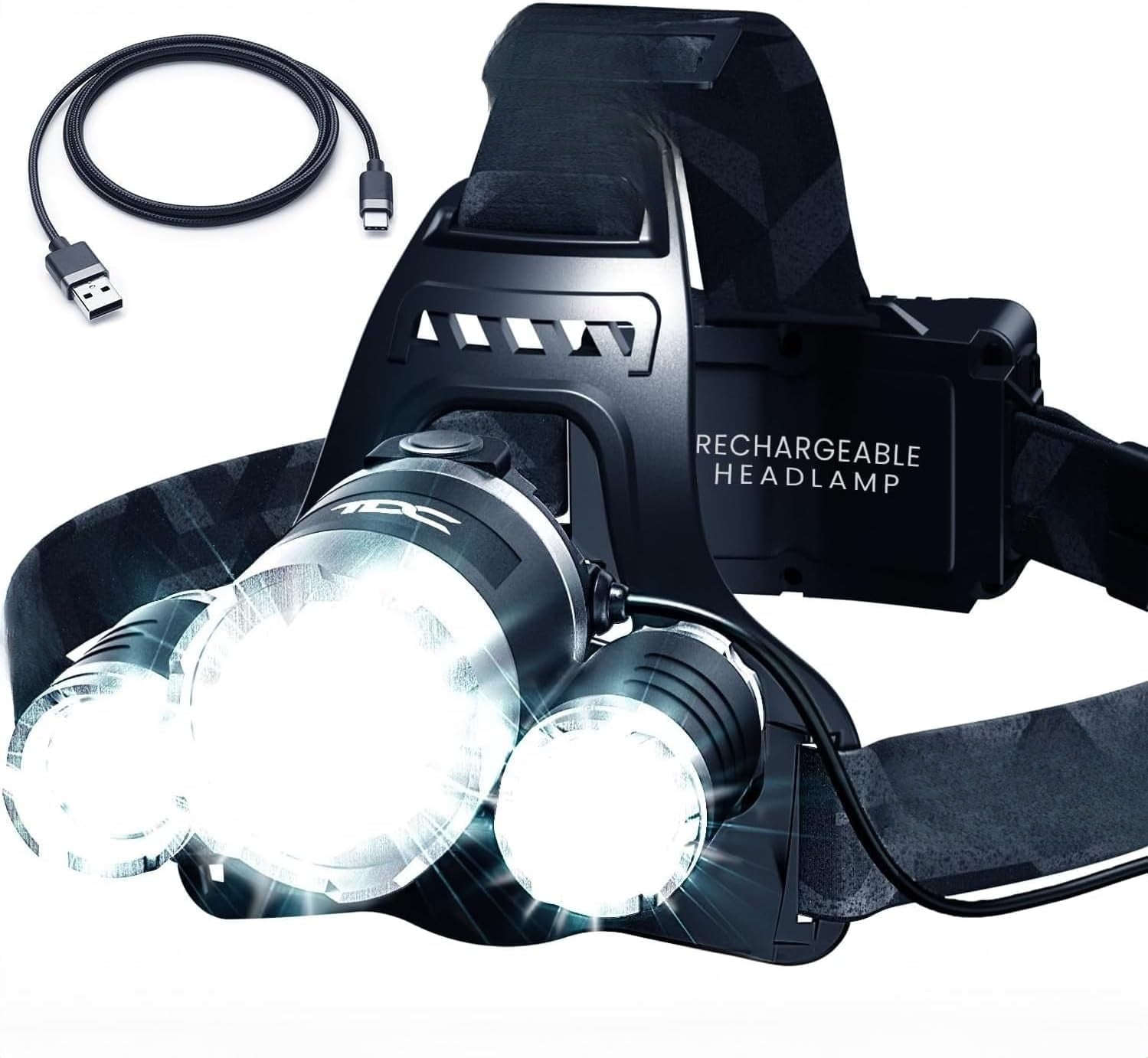Head Lamp Led Rechargeable Super Bright - USB-C Headlamp for Adults ...