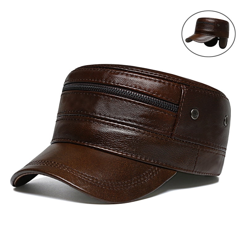 Head Layer Cowhide Forward Cap Winter Men Warm Cold Grandfather Leather ...