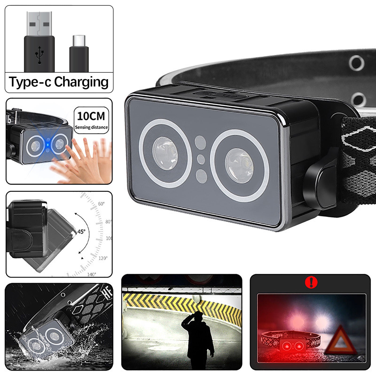 Head Light LED Induction Headlights With Built-in Battery TYPE-C ...